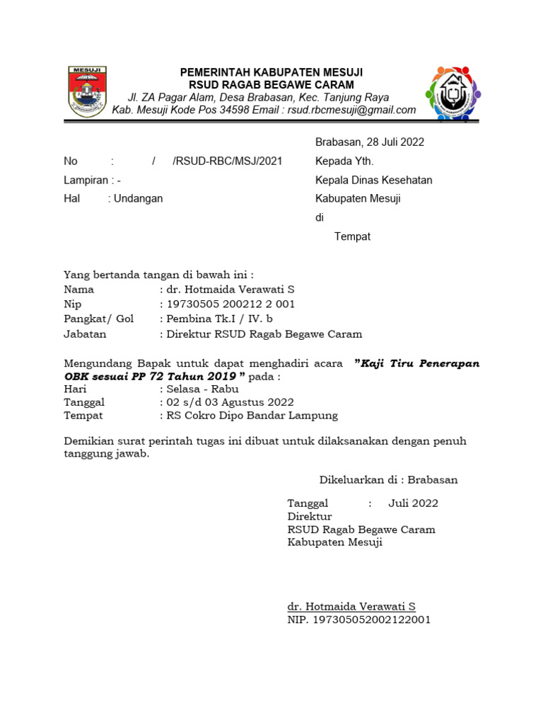 Surat Undangan Rapat Persiapan Visitasi Kementrian | PDF Surat Undangan Rapat Persiapan Visitasi Kementrian | PDF