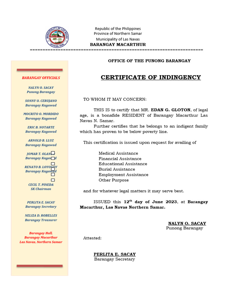 Certificate of Indigence | PDF