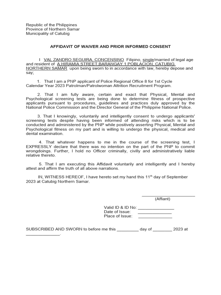 Waiver and Informed Consent | PDF