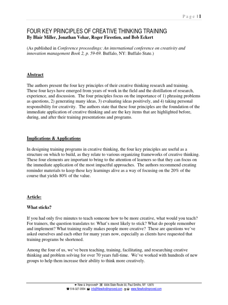 c_final-ni-formatted-four-keys-of-creative-thinking-training | PDF | Creativity | Thought
