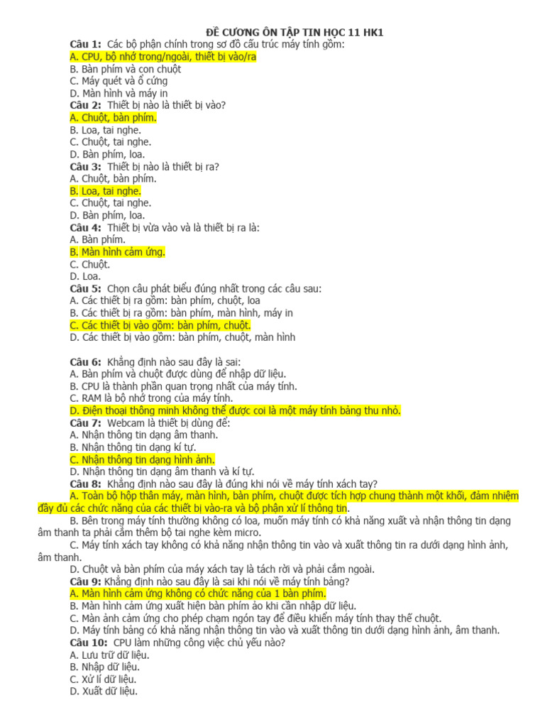 Đề Cương Ôn Tập Tin Học 11 Hk1 | PDF