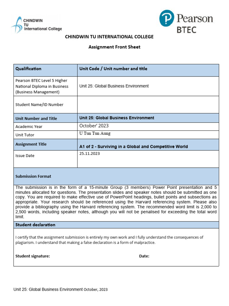 Gbe Assignment Brief 1 | PDF