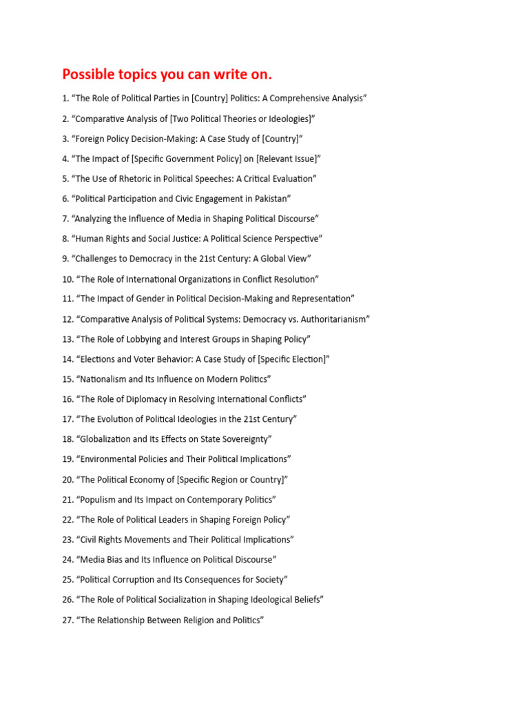 Possible Topics You Can Write On | PDF