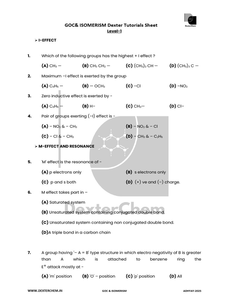 Isomerism Problem Sheet | PDF | Isomer | Physical Sciences