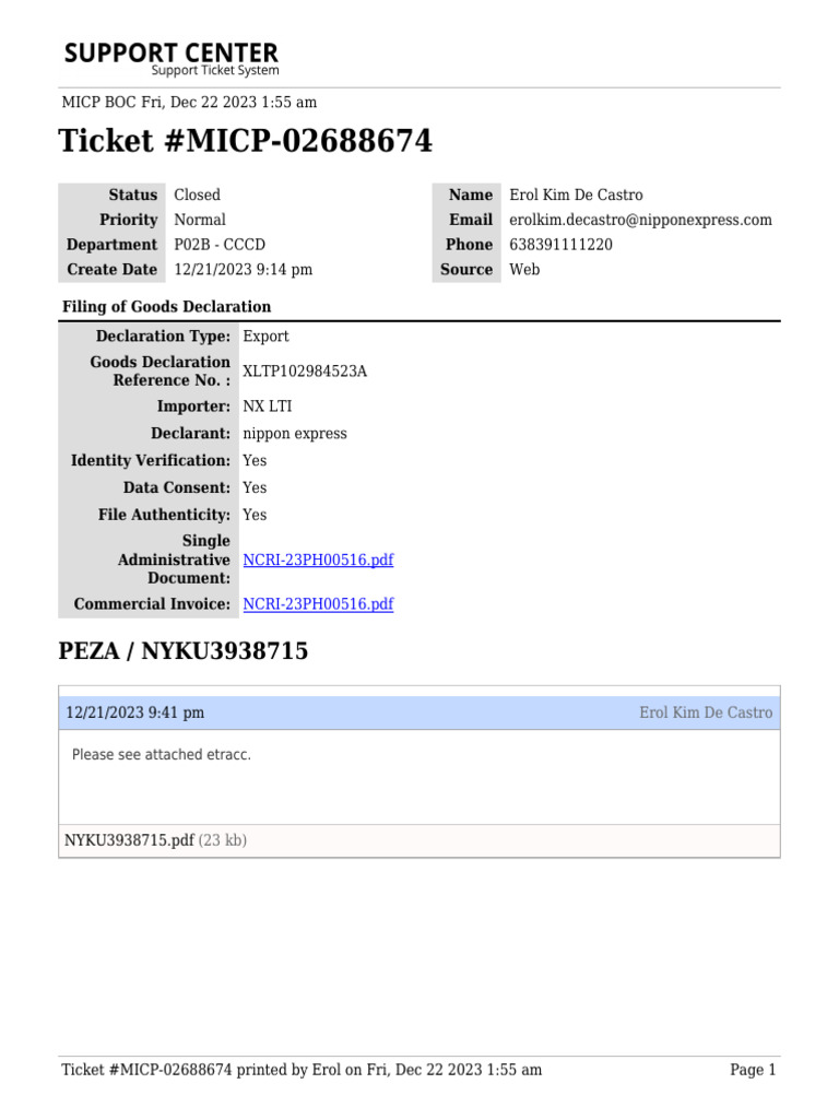 Ticket MICP 02688674 | PDF | Computing | Information Technology