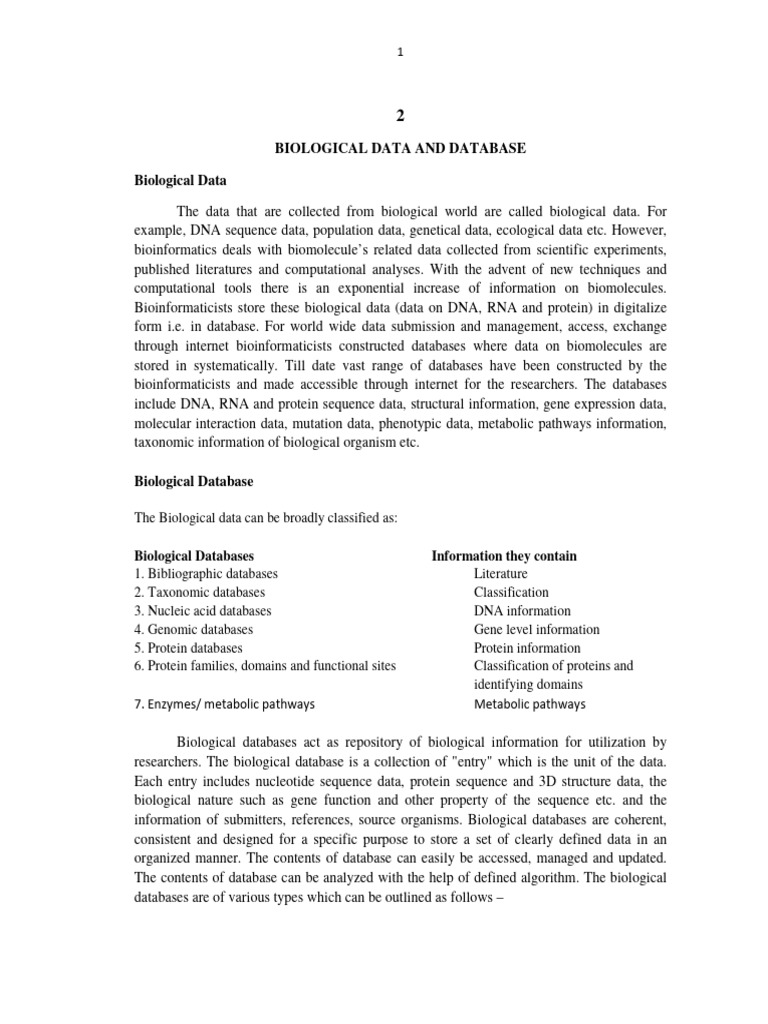 Biological Data and Database Biological Data | PDF | Gen Bank | Bioinformatics