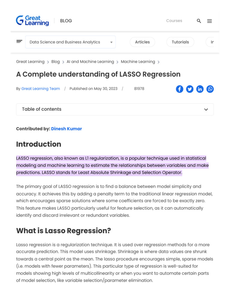 What Is LASSO Regression Definition, Examples and Techniques | PDF ...