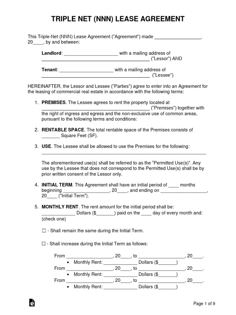 Triple Net NNN Lease Agreement | PDF | Lease | Indemnity Triple Net NNN Lease Agreement | PDF | Lease | Indemnity