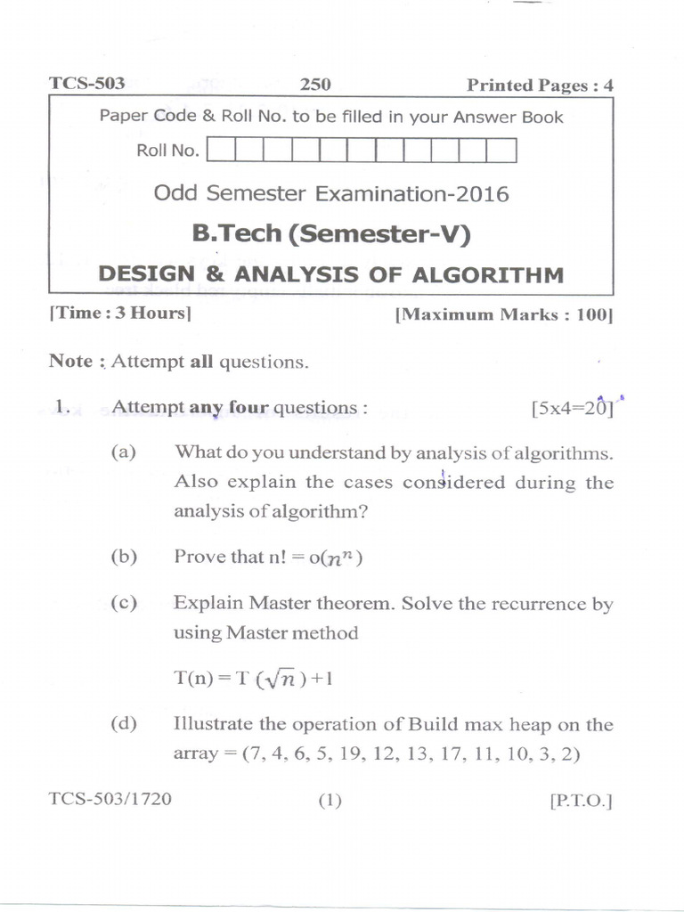 Design & Analysis of Algorithm, B.tech 5th Sem, 0001 | PDF