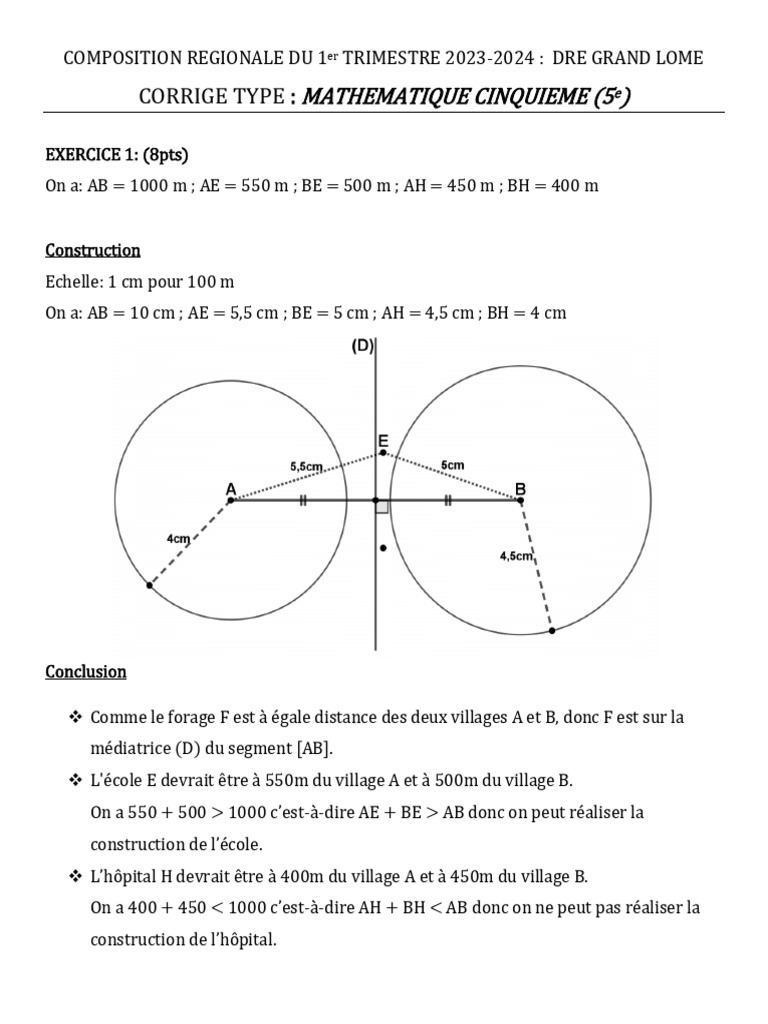 Corrigé Maths (5e) | PDF