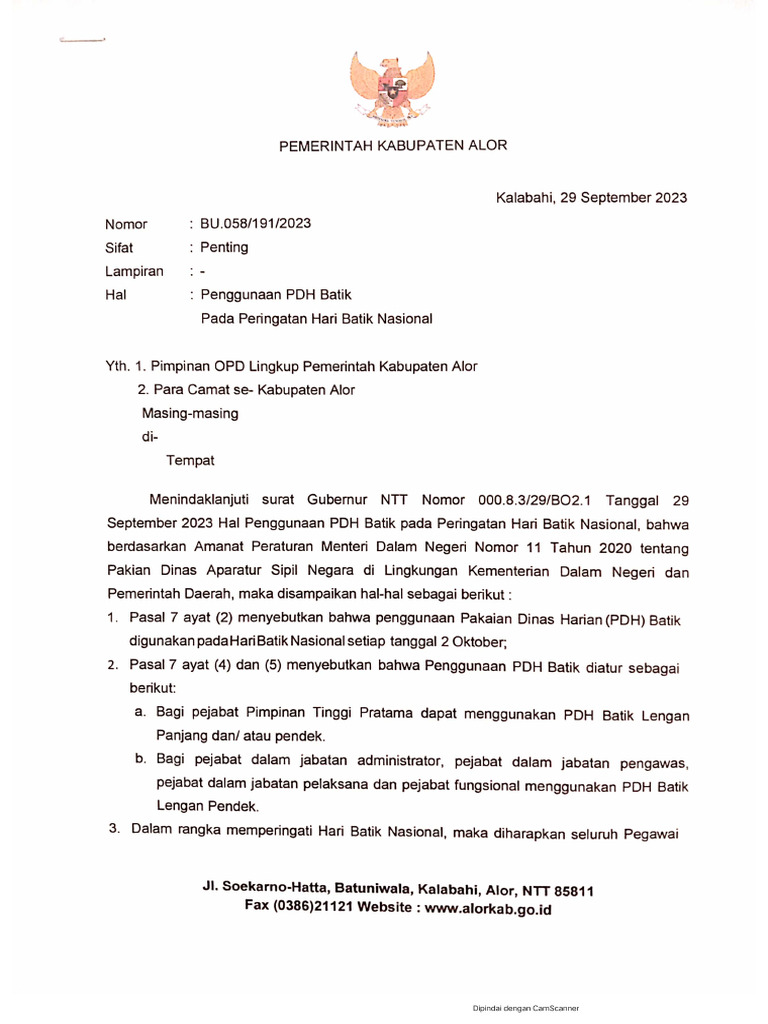 Penggunan PDH Batik Pada Peringatan Hari Batik Nasional | PDF