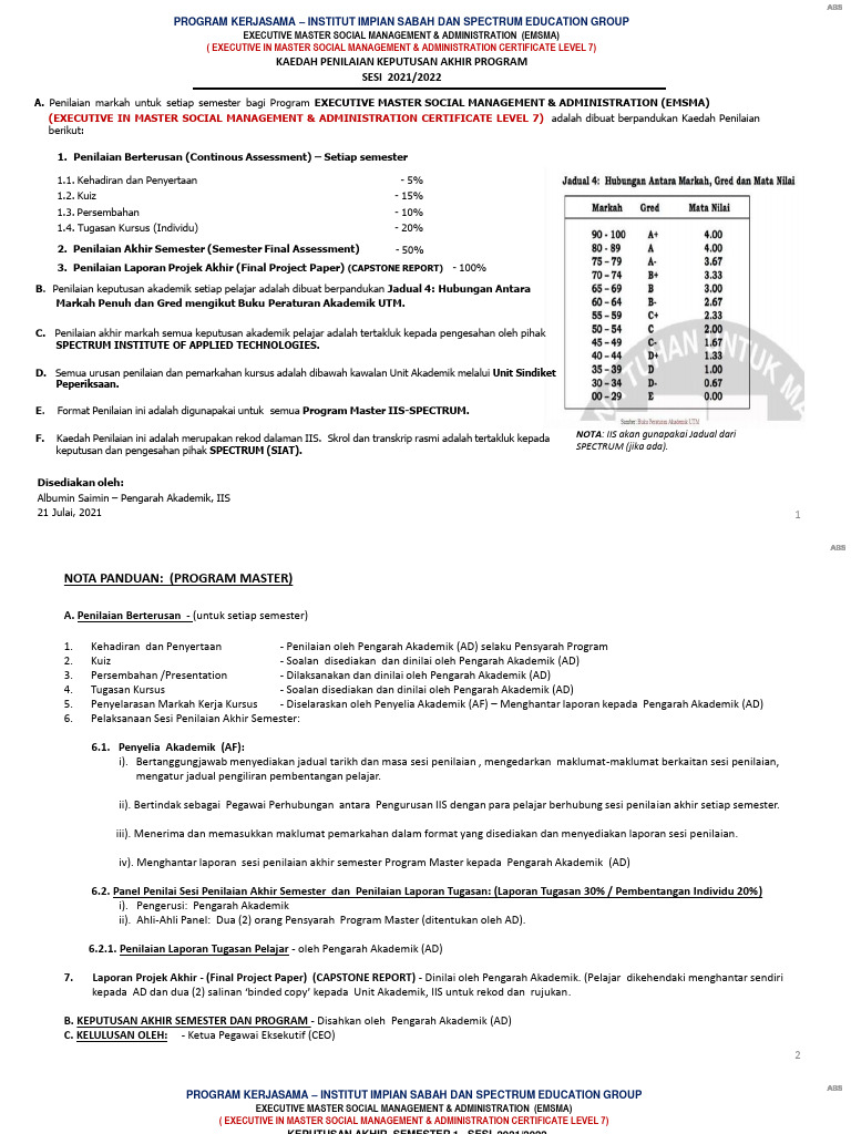 Format Penilaian IIS_ MASTER Program_FINAL | PDF
