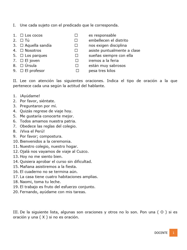 Ejercicios de Oraciones y Estructura Sintáctica | PDF