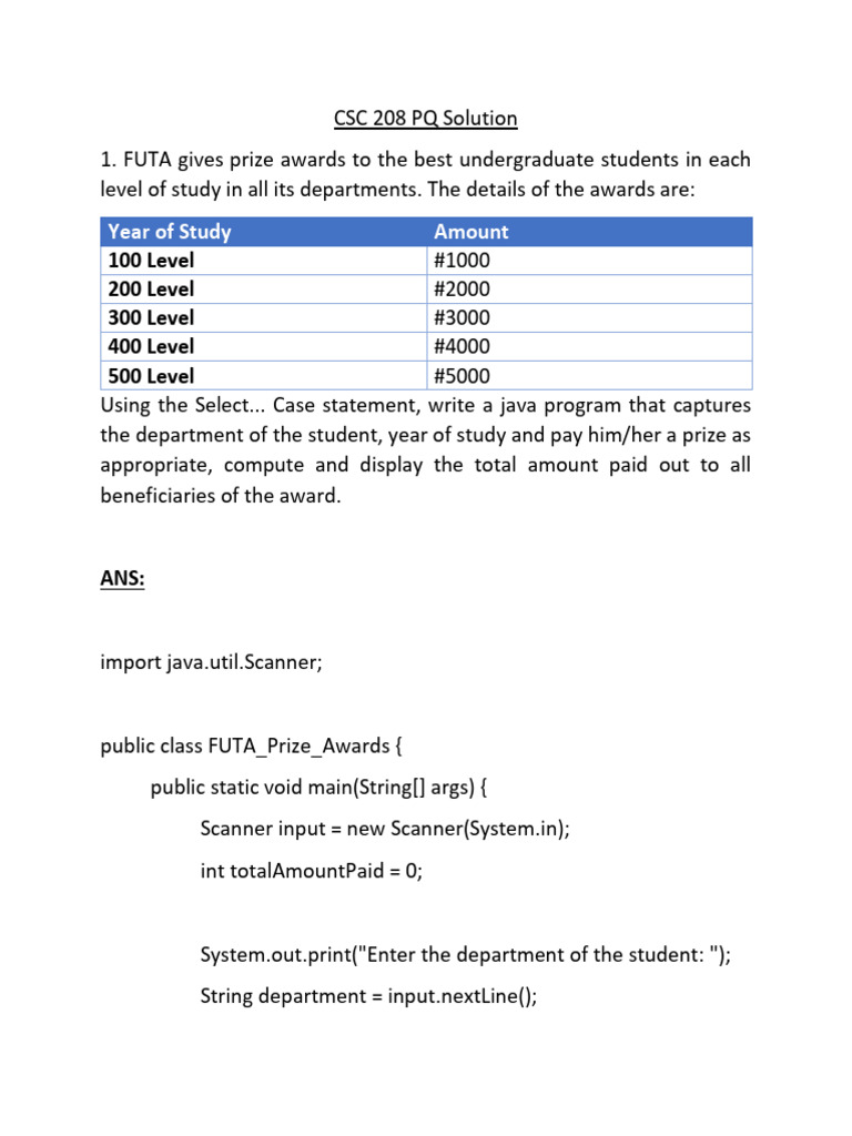 Csc 208 Pq Solution Pdf Systems Engineering Programming Paradigms