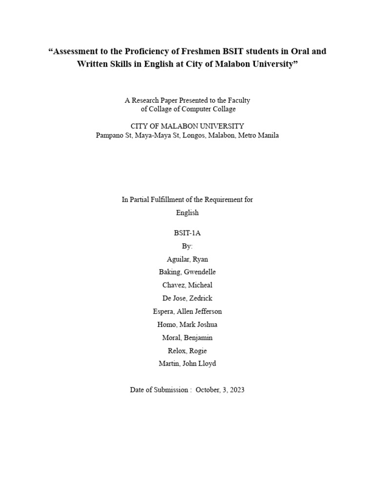 BSIT Freshmen English Proficiency Assessment | PDF | Methodology ...