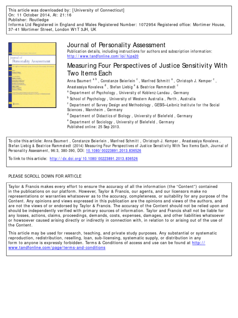 4.3. Baumert Et Al. (2013) - Justice Sensitivity Scale | PDF | Validity ...