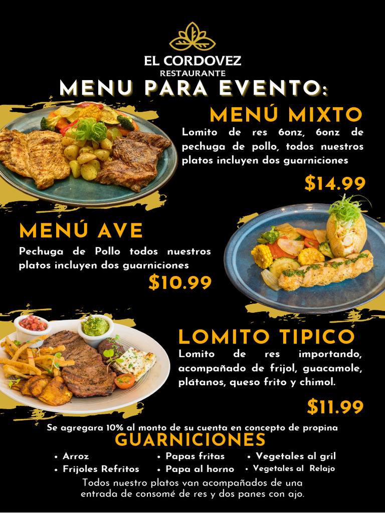 Menú y Políticas de Eventos en El Cordovez | PDF | Cocina de las ...