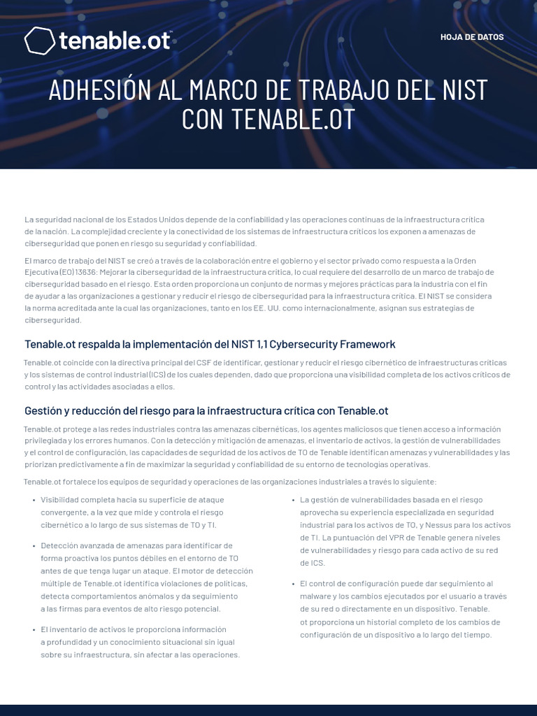 Guide Adhering To The NIST Framework With Tenable Ot - Es La | PDF ...