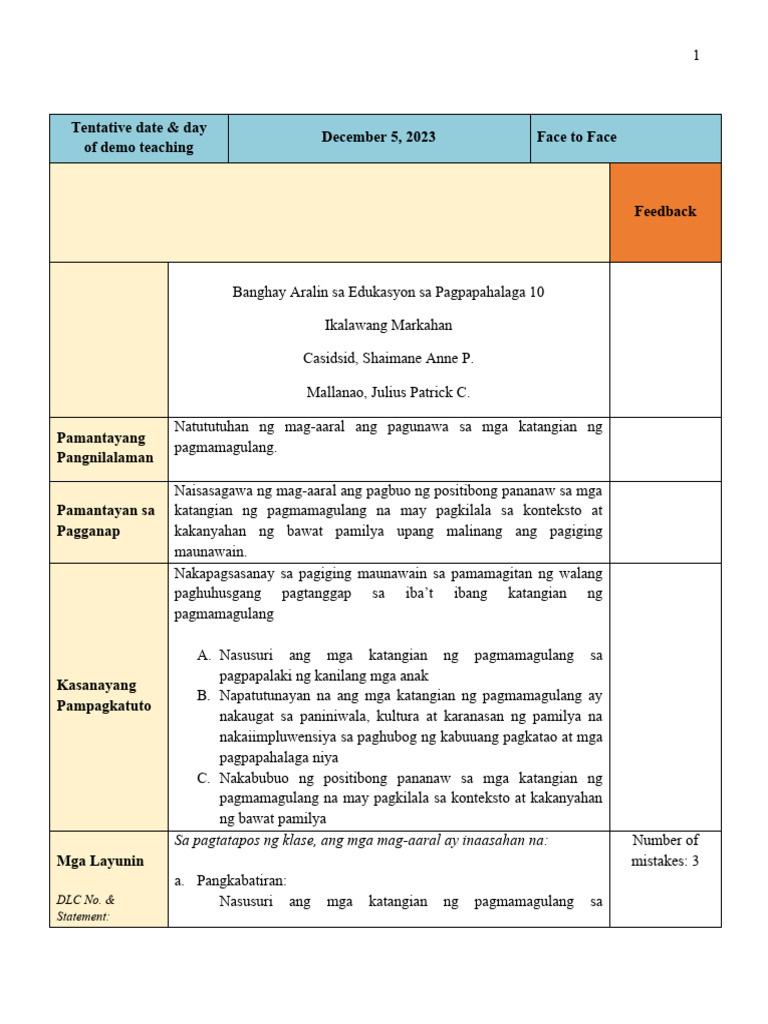 Casidsidmallanao 2nd-Revised-Lesson-Plan | PDF