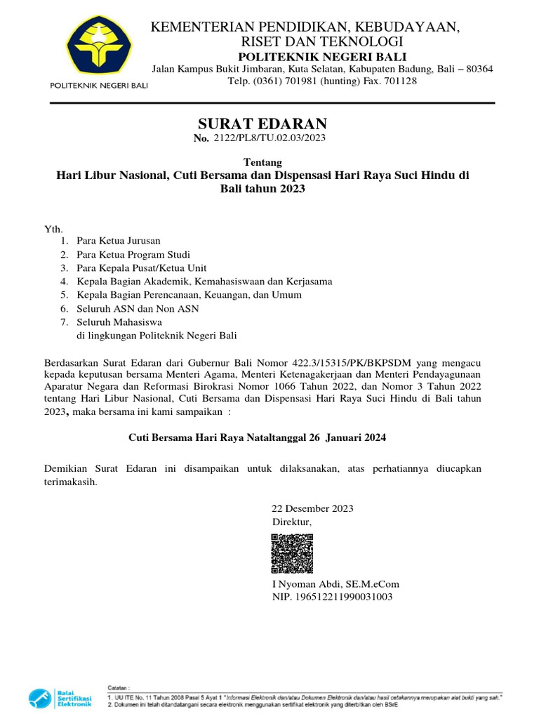 Surat Edaran Natal 2024 | PDF