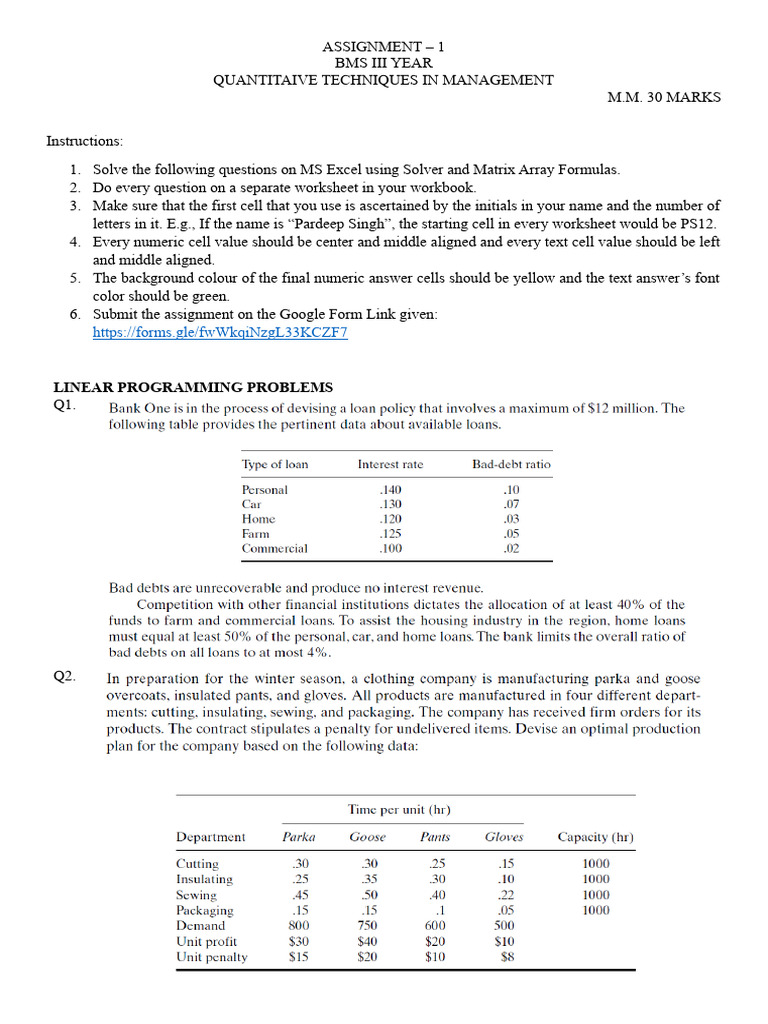 BMS III Year Quantitative Techniques Assignment | PDF