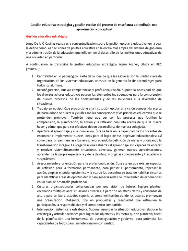 Gestión Educativa Estratégica Y Gestión Escolar Del Proceso De