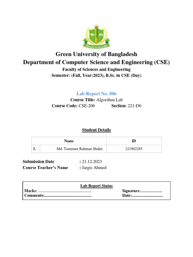 221902285-Algorithm Lab Report 6 | PDF | Computing | Theoretical Computer Science