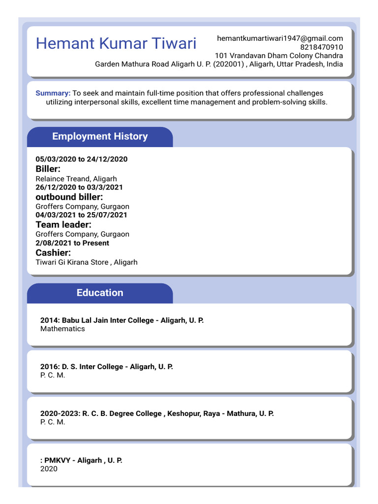 Resume Hemant Kr. Tiwari | PDF