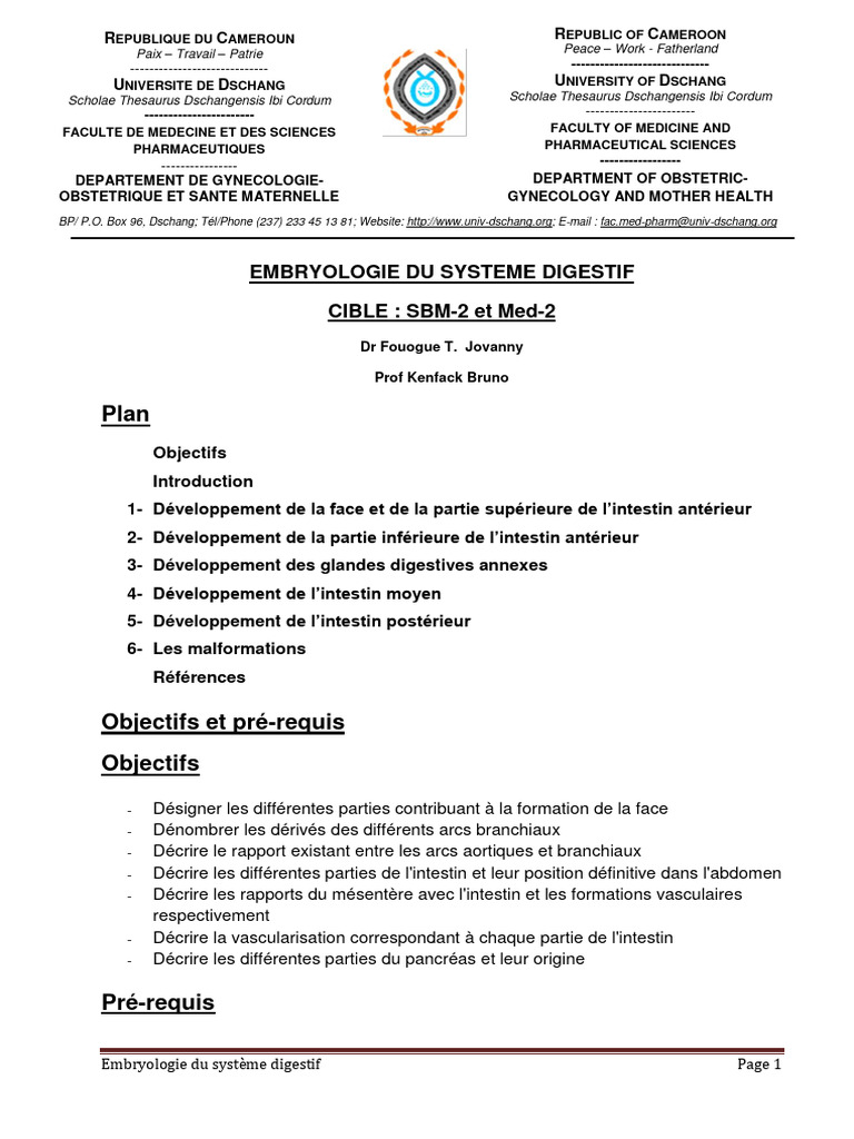 Embryologie Système Digestif SBM2 Et Med2 | PDF
