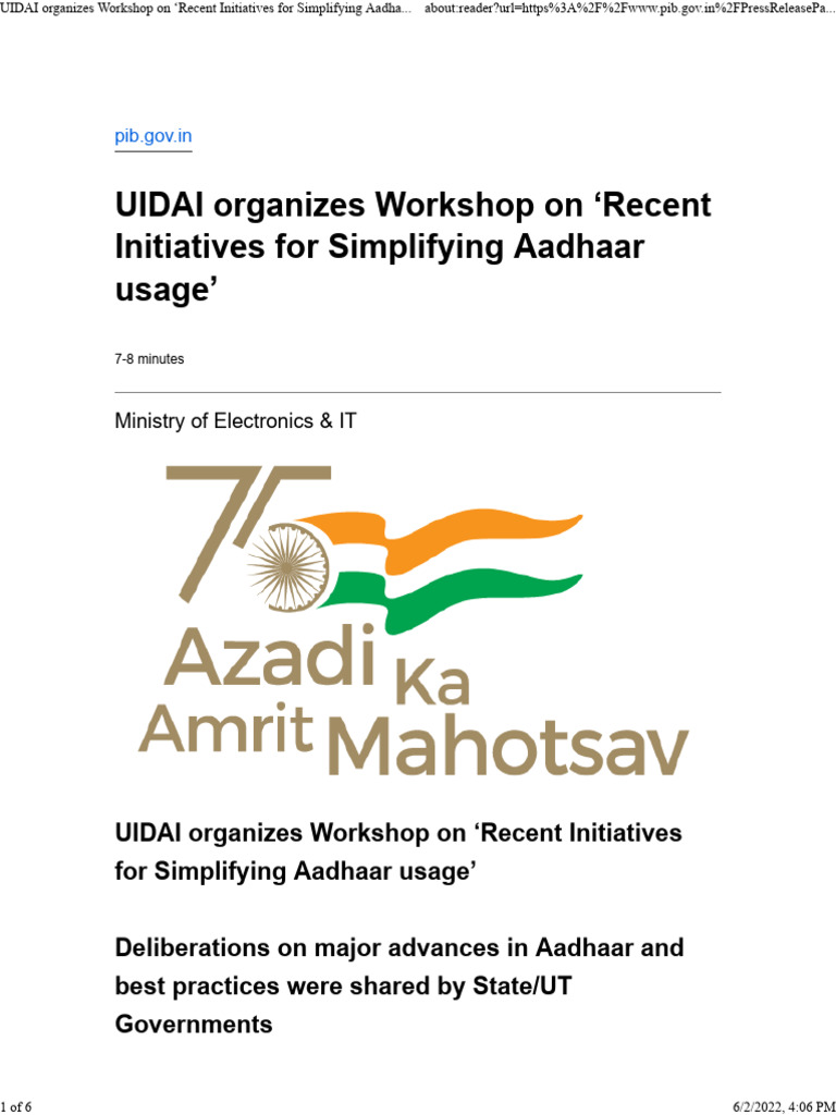 UIDAI Organizes Workshop On Recent Initiatives For Simplifying Aadhaar ...