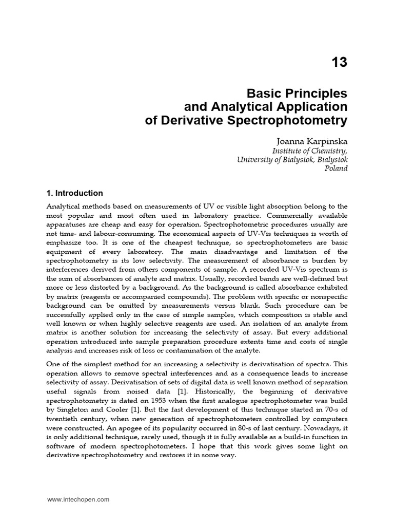InTech-Basic Principles and Analytical Application of Derivative Spectrophotometry | PDF ...