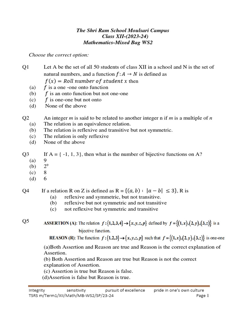 Choose The Correct Option:: The Shri Ram School Moulsari Campus Class ...