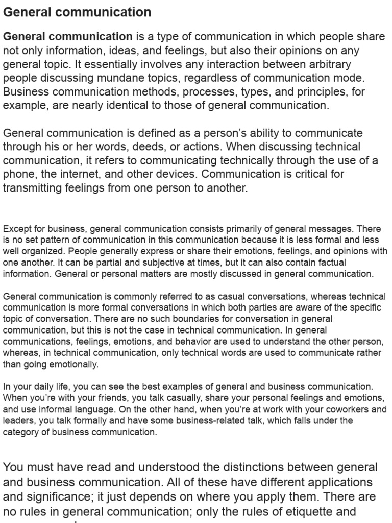 Distinction Between General and Technical Communication | PDF ...