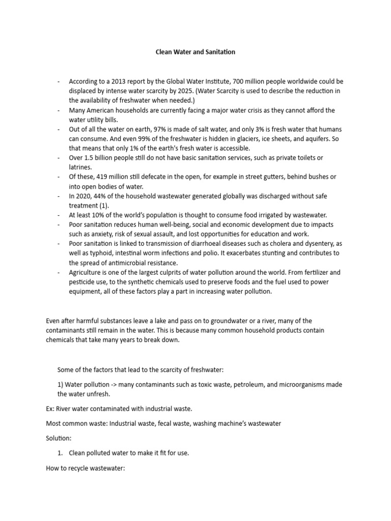 Clean Water and Sanitation | Download Free PDF | Sewage Treatment | Water