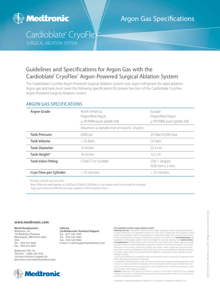 Argon Gas Specification | PDF | Heart | Coronary Artery Bypass Surgery