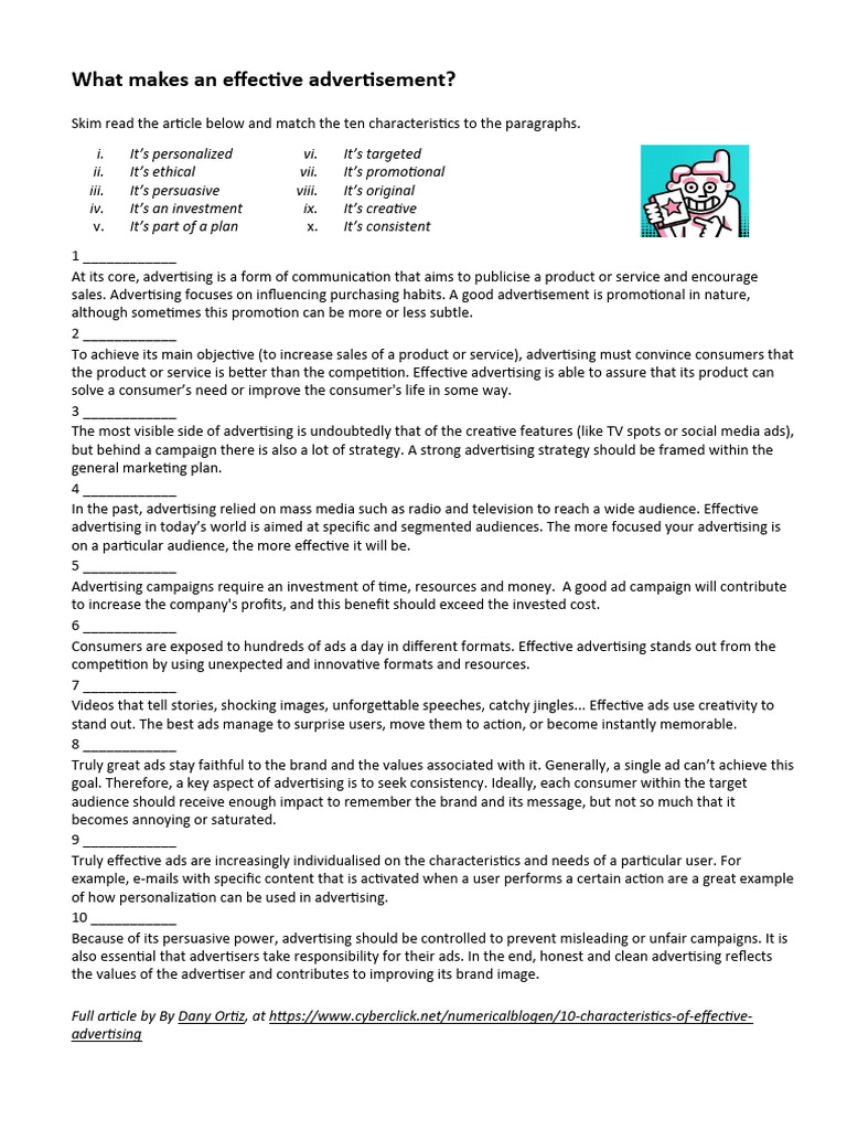 Ielts Match Headings Effective Advertising Reading Comprehension ...