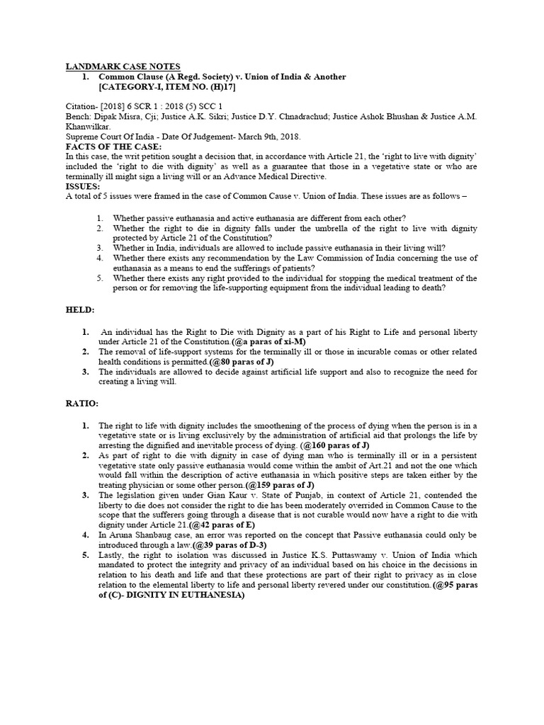 LANDMARK CASE NOTES - Internship | Download Free PDF | Supreme Court Of ...