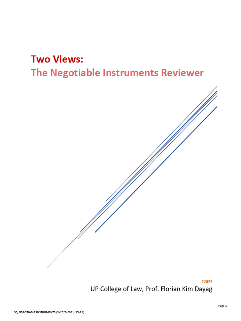 Negotiable Instruments Reviewer 3e Pdf Negotiable Instrument