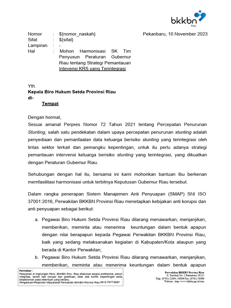 Surat Permohonan Narasumber - Ka. Biro HUkum Sekda | PDF