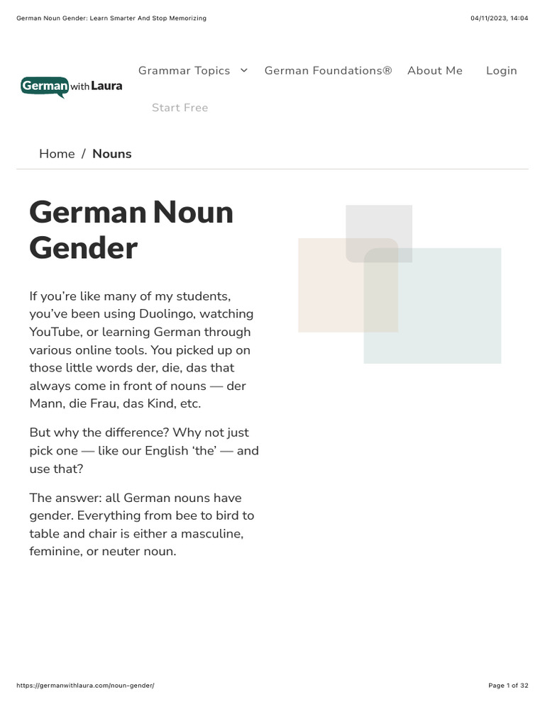 German Noun Gender: Learn Smarter and Stop Memorizing | PDF
