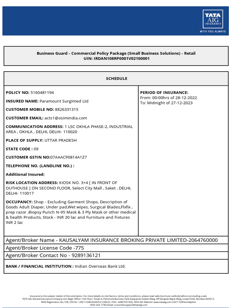 Paramount Surgimed LTD - Policy Issued | Download Free PDF | Insurance ...