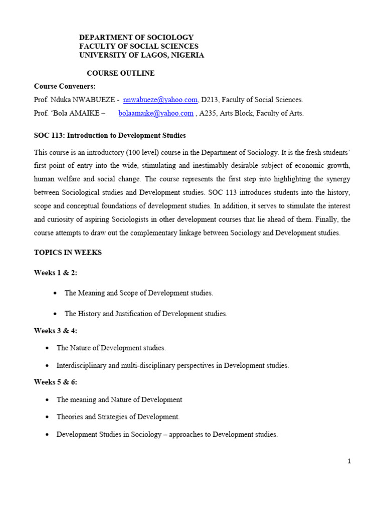 SOC 113 Course Outline | PDF | Sociology | Social Sciences