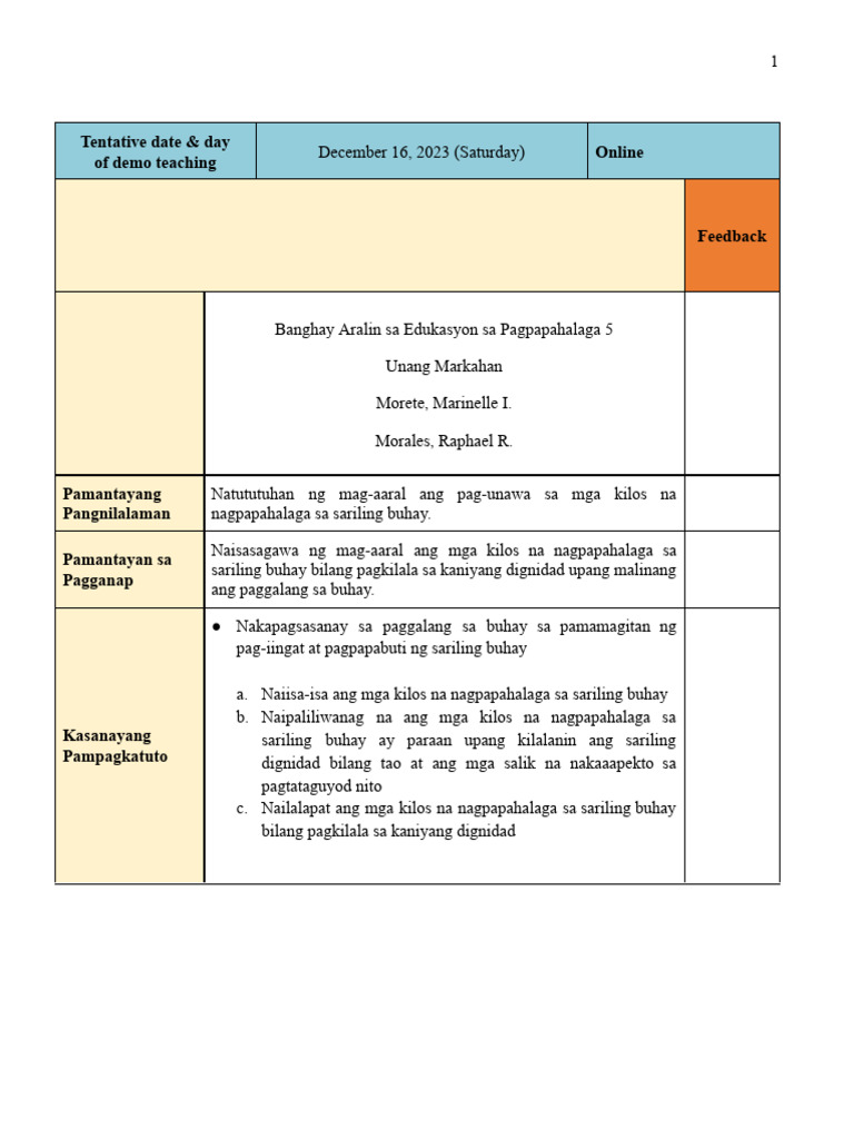 Final Morete Morales Lesson Plan With Highlights | PDF