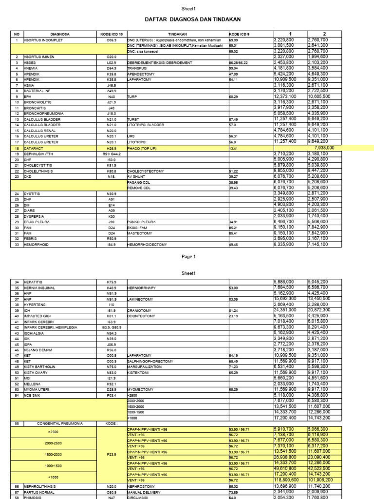 Daftar Tarif Koding Tipe C Sheet 3 | PDF | Anatomy | Medical Specialties