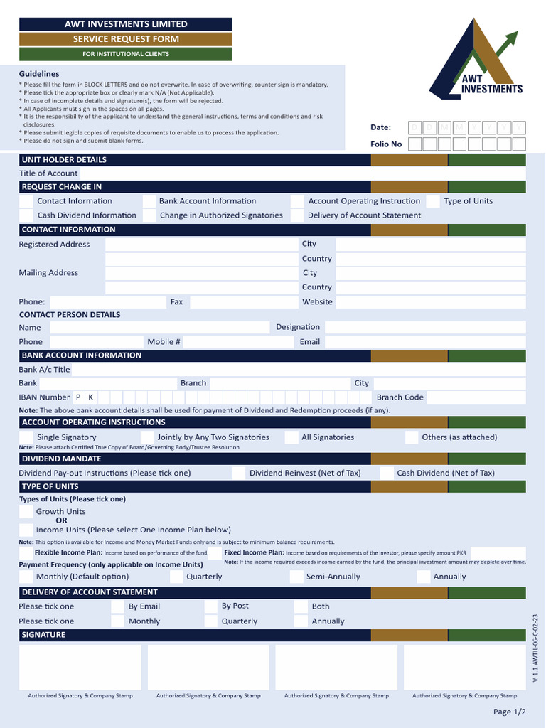 Awt Investments Limited Service Request Form: Guidelines | PDF