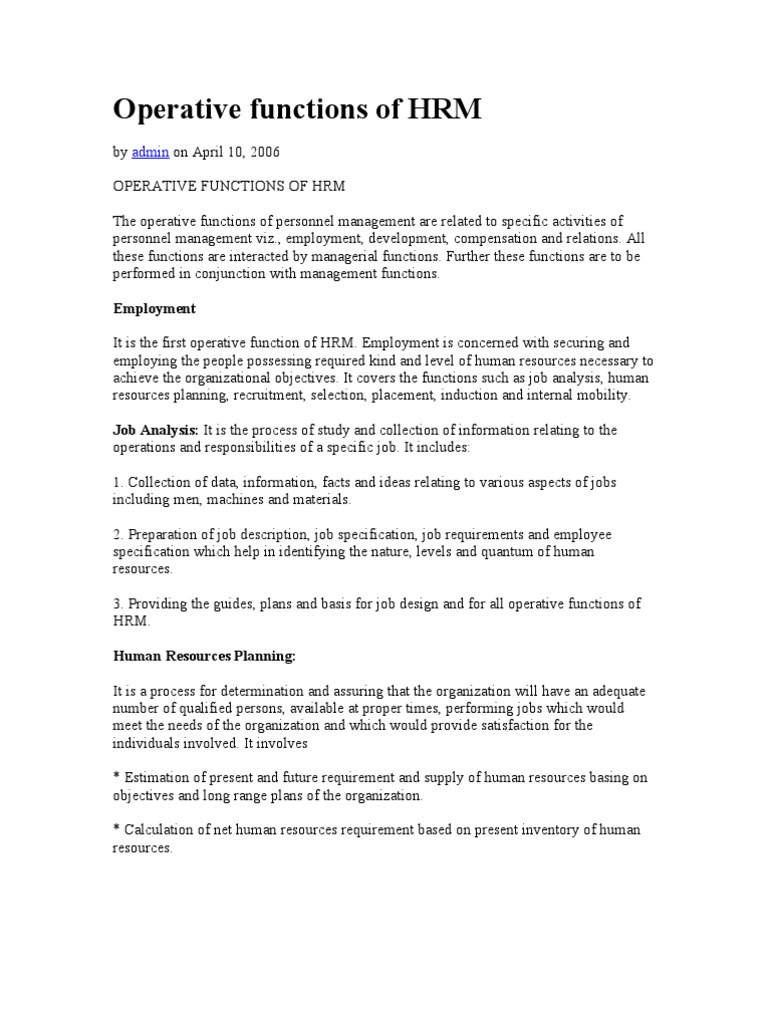 Operative Functions of HRM | PDF | Human Resource Management | Human ...