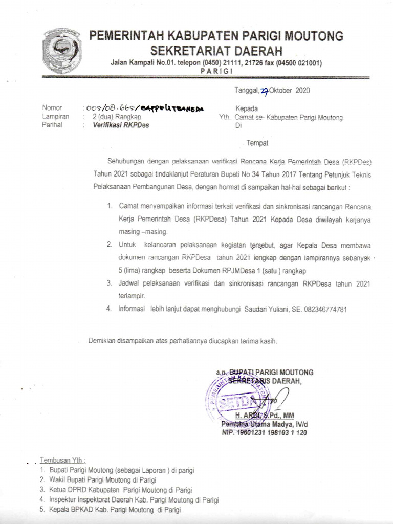 Surat Undangan Verifikasi RKPDesa Tahun 2021 | PDF