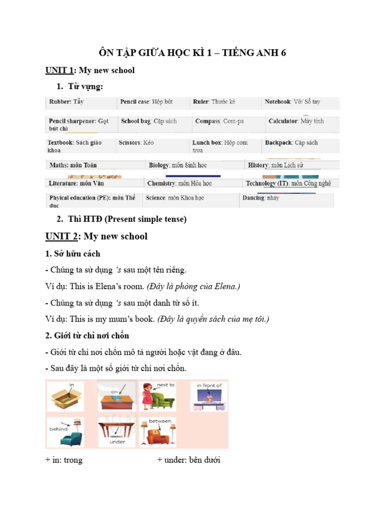ÔN TẬP GIỮA HỌC KÌ 1 - TA6 | PDF