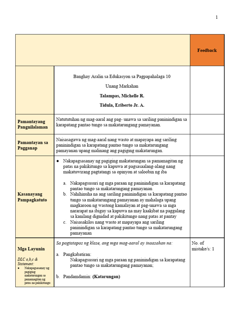 2nd Draft Talampas Tidula Lesson Plan | PDF