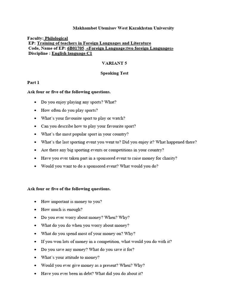 Progress Test 5 Speaking | PDF